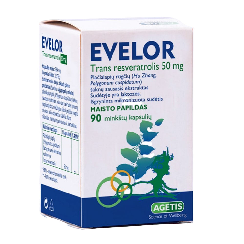 EVELOR trans resveratrolis 50 mg, minkštos kapsulės N90 – VITAINN
