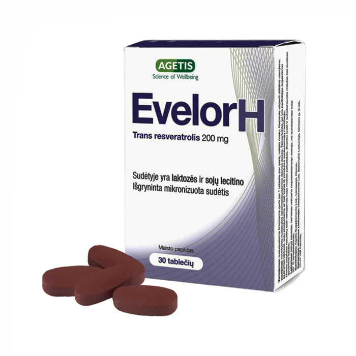 EVELOR H trans resveratrolis 200 mg, dengtos tabletės N30 – VITAINN